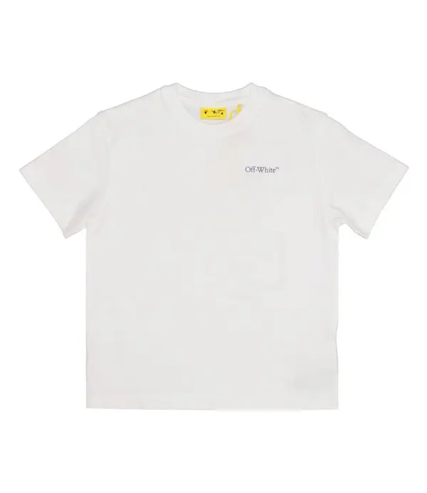 Off White Cotton T-shirt With Arrow Graphic - White+navy Blue