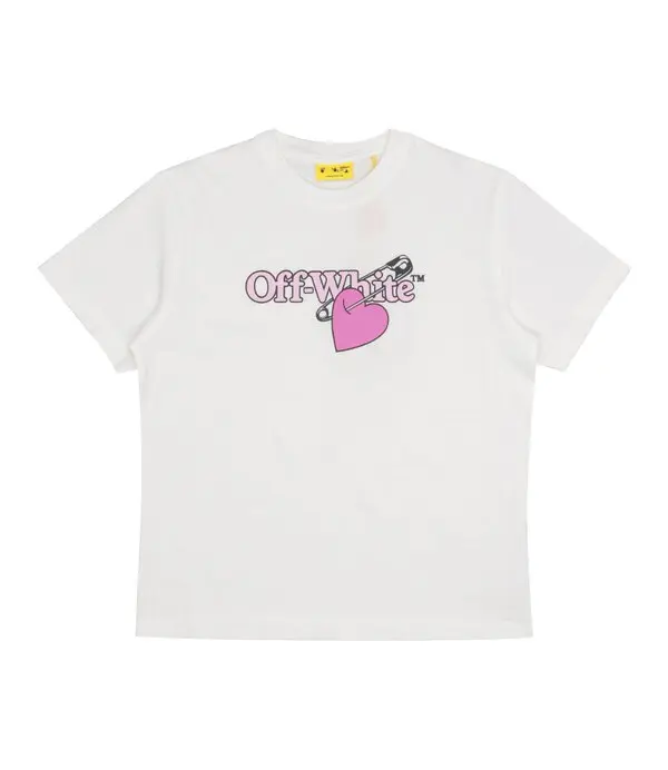 Off White Cotton T-shirt With Pop Heart Logo - White+fuchsia