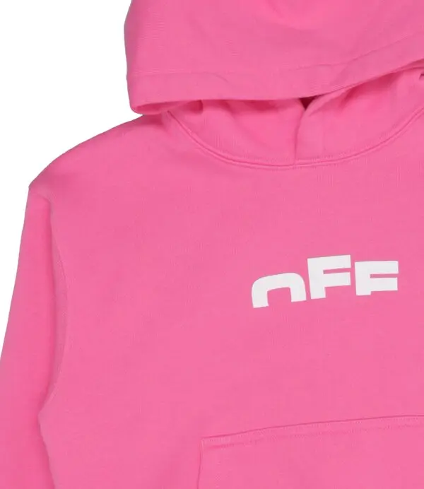 Off White Logo Cotton Fleece Hoodie - Fuchsia+white