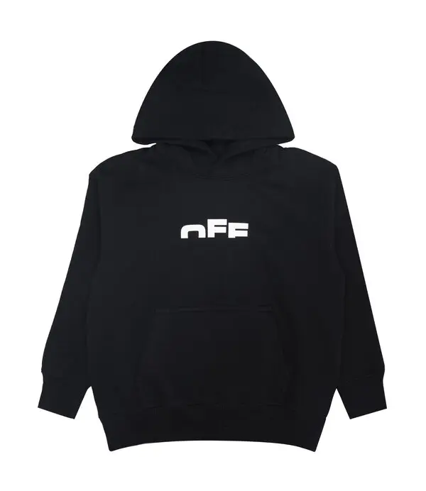 Off White Logo Cotton Fleece Hoodie - Black