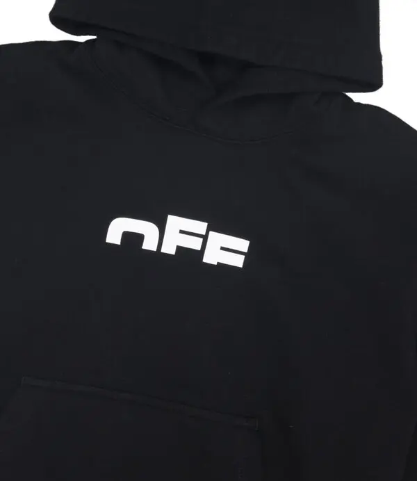 Off White Logo Cotton Fleece Hoodie - Black