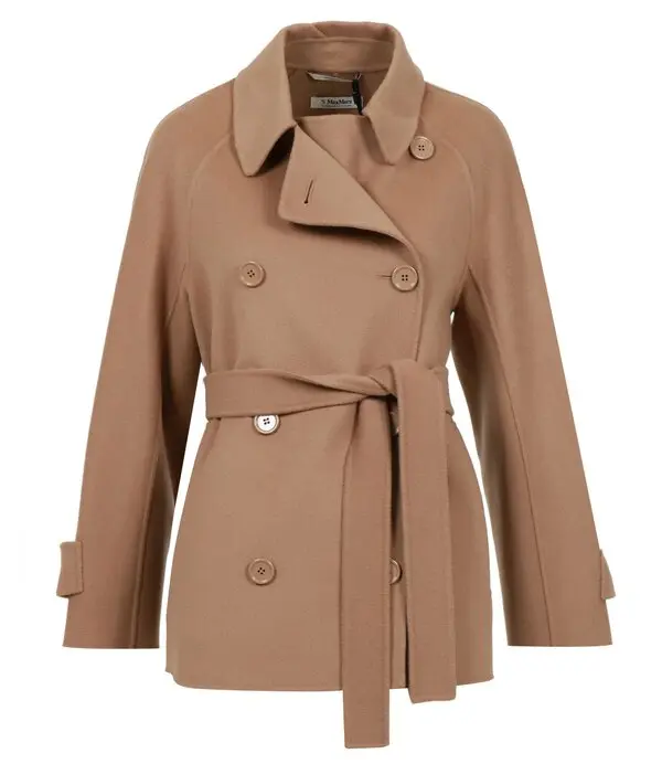 Max Mara Pure Wool Short Trench Coat - Camel