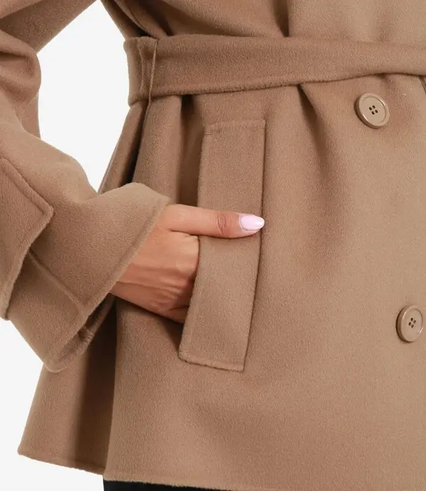 Max Mara Pure Wool Short Trench Coat - Camel