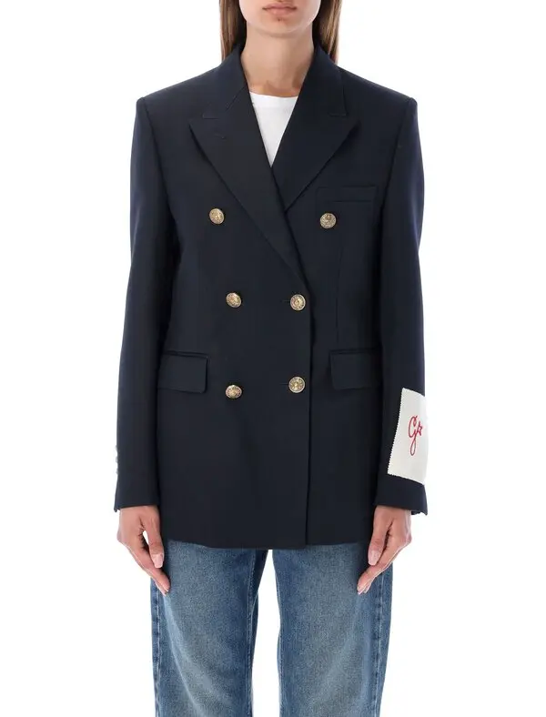 GOLDEN GOOSE Double-breasted Blazer With Gold Star Detail - Blue