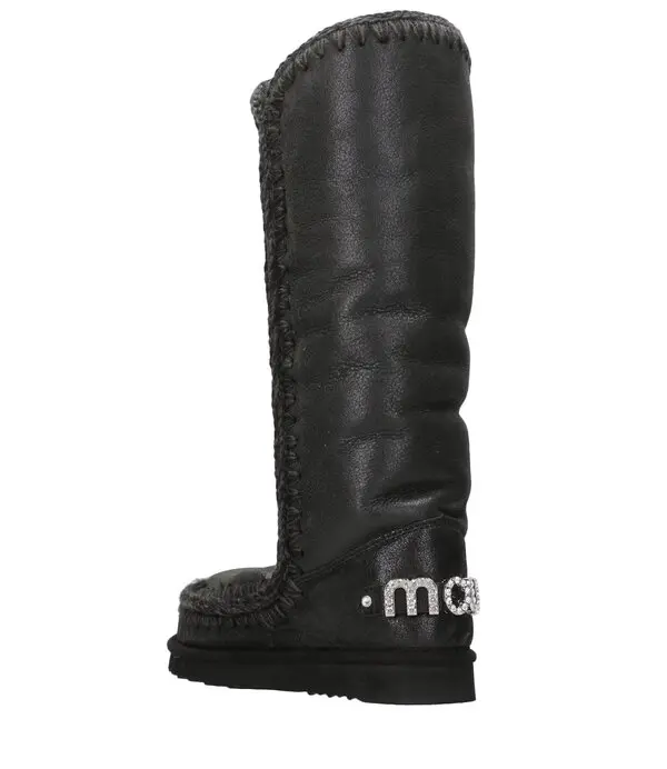 Mou Tall Sheepskin Boots With Crochet Detail