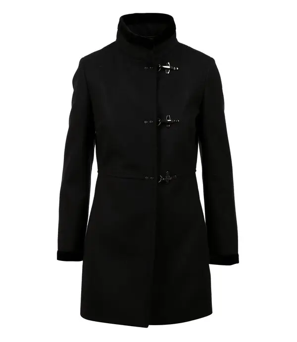 FAY Virgin Wool Blend Coat With Velvet Piping - Black
