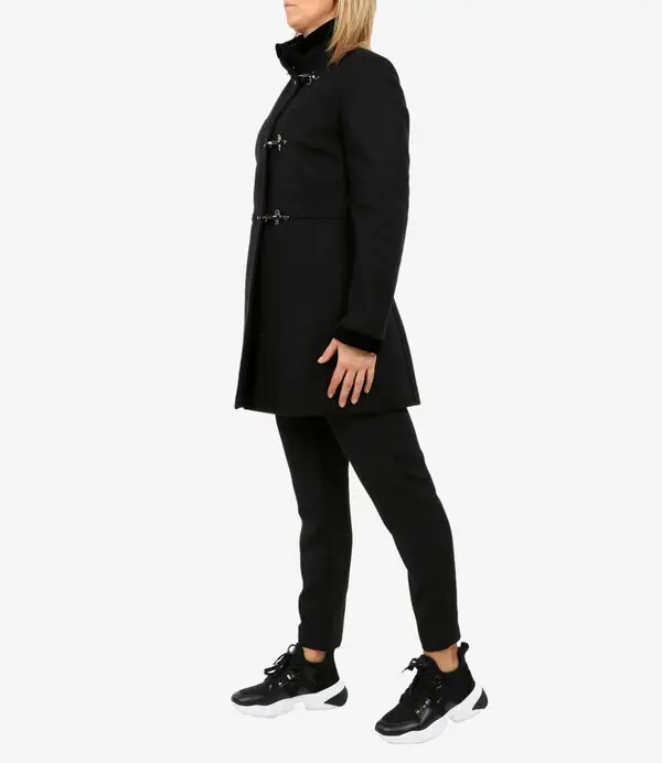 FAY Virgin Wool Blend Coat With Velvet Piping - Black