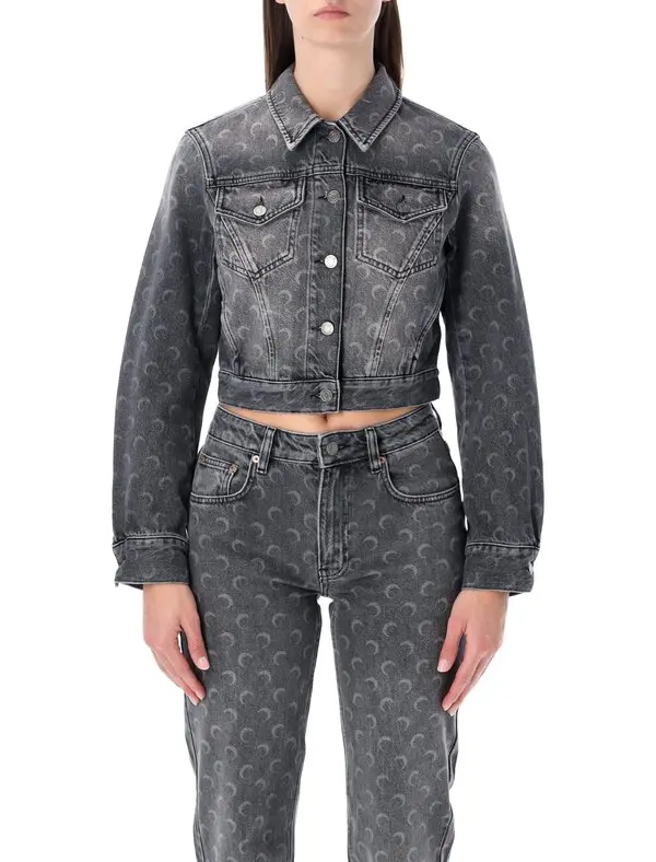 MARINE SERRE Cropped Cotton Denim Jacket With Laser Moon Motif