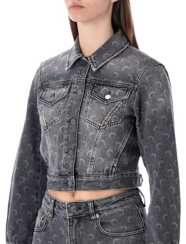 MARINE SERRE Cropped Cotton Denim Jacket With Laser Moon Motif