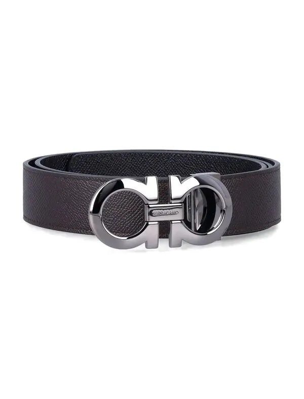 FERRAGAMO Gancini Hammered Leather Belt - T.moro