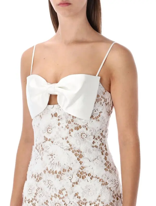 Self-Portrait Lace Mini Dress With Satin Bow - White - 30% Off |  Editorialist