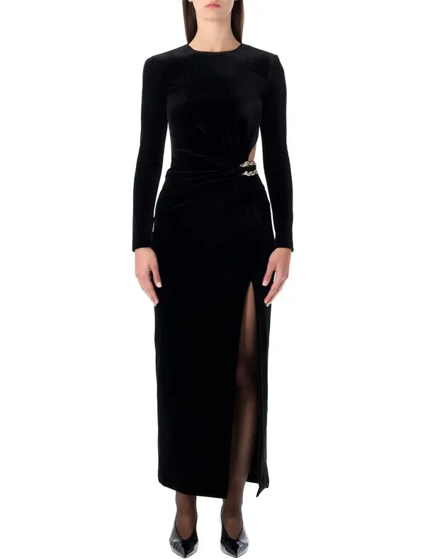 SELF-PORTRAIT Velvet Maxi Dress With Diamanté Chain Detail