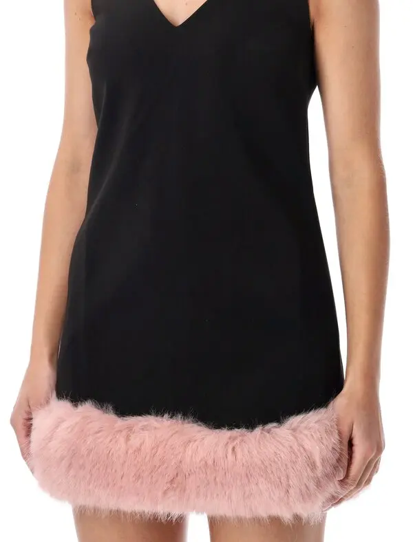 SELF-PORTRAIT Crepe Mini Dress With Faux Fur Trim - Black