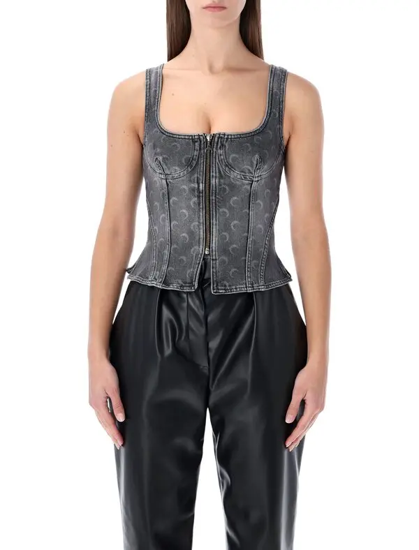 MARINE SERRE Denim Bustier Top