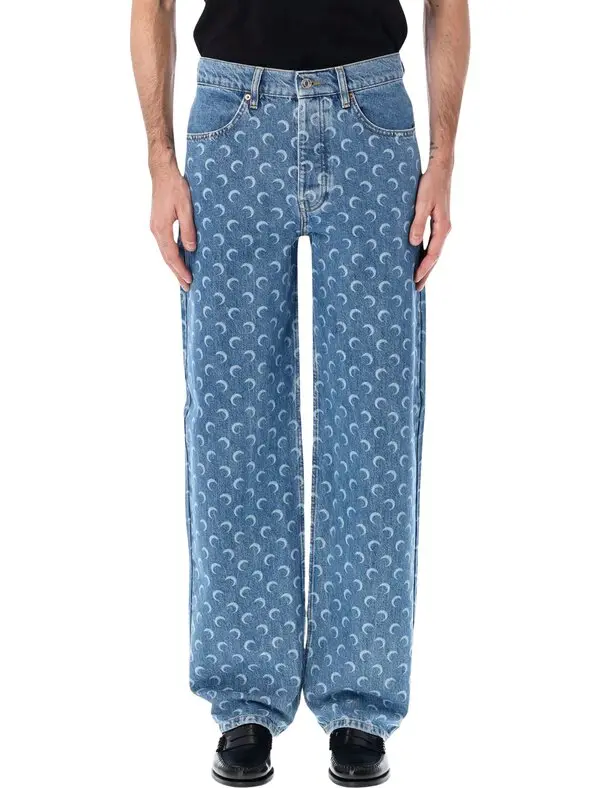 MARINE SERRE Baggy Jeans With Moon Motif