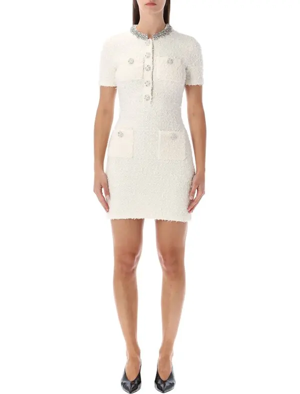 SELF-PORTRAIT Bouclé Knit Mini Dress With Crystal Embellishments