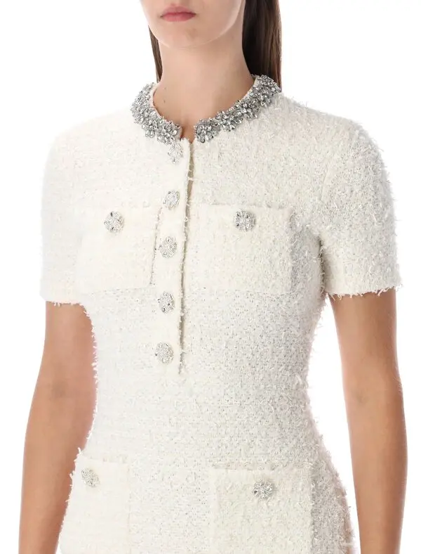 SELF-PORTRAIT Bouclé Knit Mini Dress With Crystal Embellishments