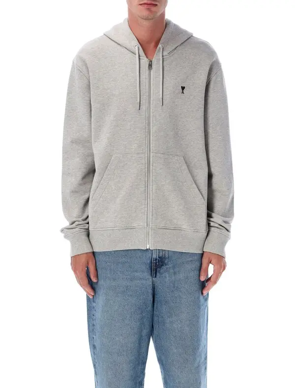 AMI Paris Zipped Hoodie With De Coeur Embroidery