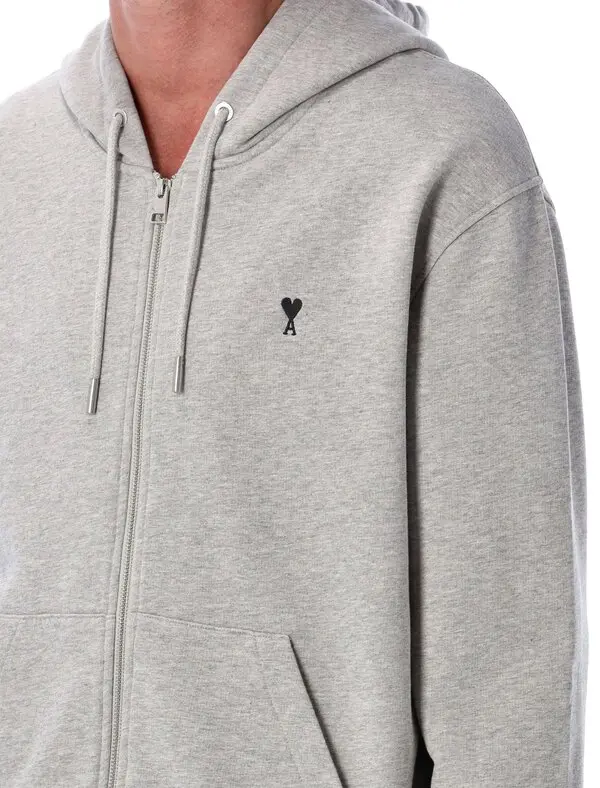 AMI Paris Zipped Hoodie With De Coeur Embroidery