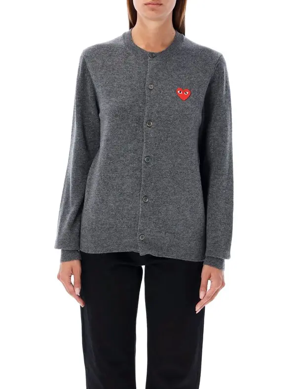 Play Comme Des Garcon Wool Cardigan With Embroidered Heart Logo - Grey
