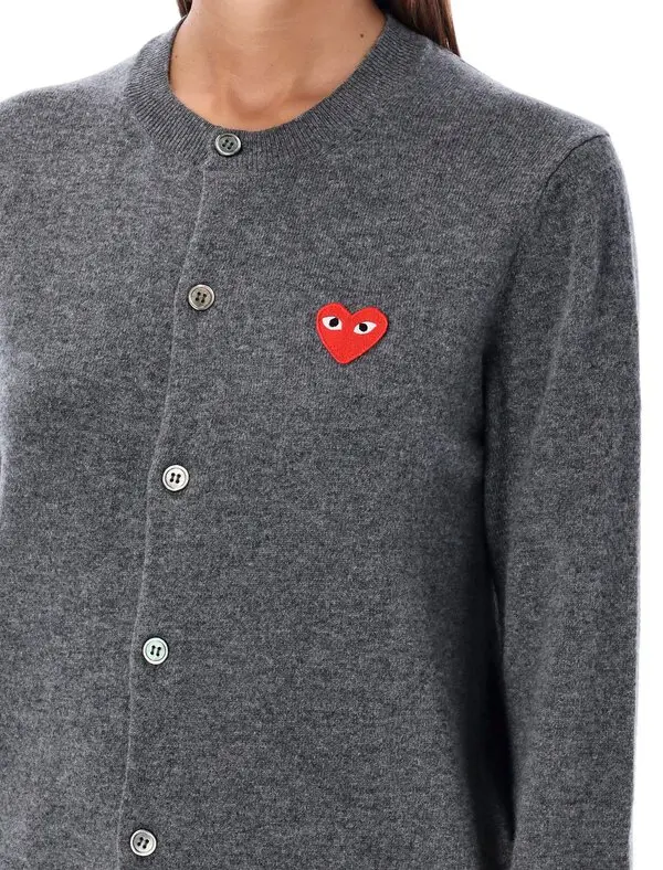 Play Comme Des Garcon Wool Cardigan With Embroidered Heart Logo - Grey