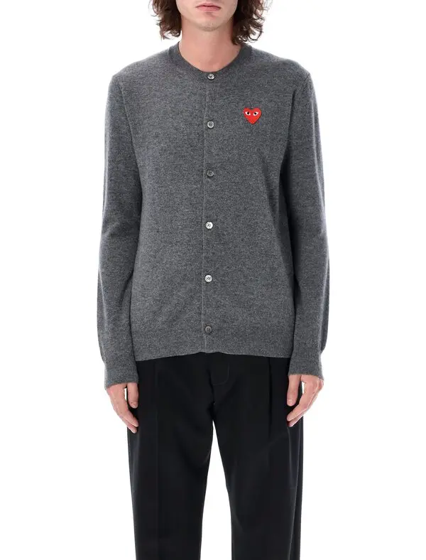 Play Comme Des Garcon Wool Cardigan With Embroidered Heart Logo - Grey