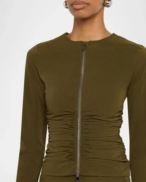 WYNN HAMLYN Ruched Zip-front Taffeta Top