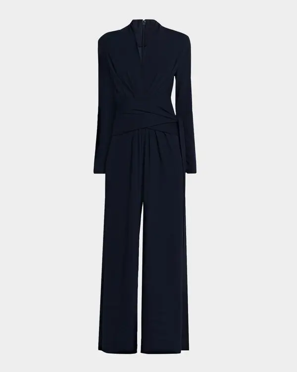 Michael Kors Wrap Jersey Wide-leg Jumpsuit - Midnight