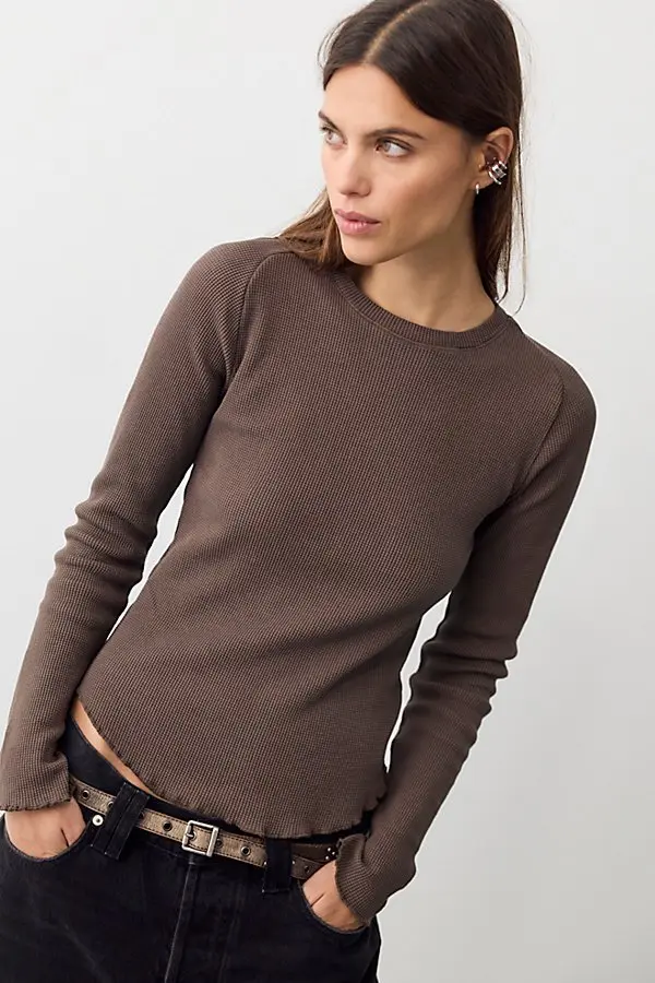 Free People We The Free Easy Does It Long Sleeve Tee - Double Espresso