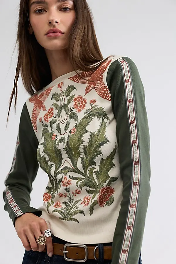 SUNDAY MARKET Folklorian Twist Long Sleeve Top - Army Combo