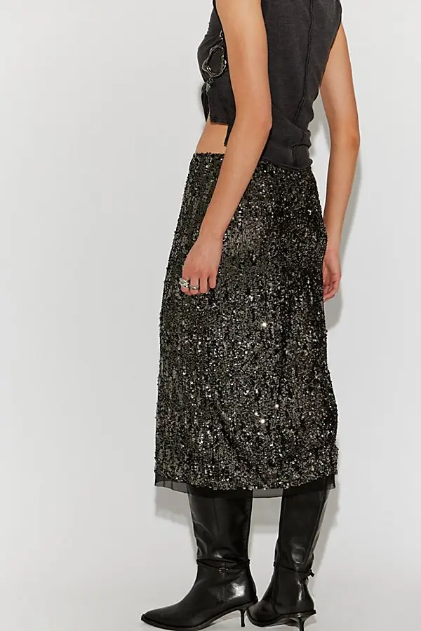 Free People Sequin Embellished Half Slip - Gunmetal