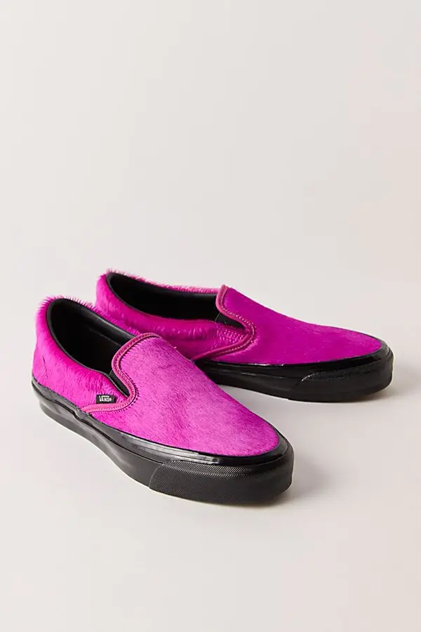 VANS Hair-on Leather Slip-on Sneakers - Fuchsia