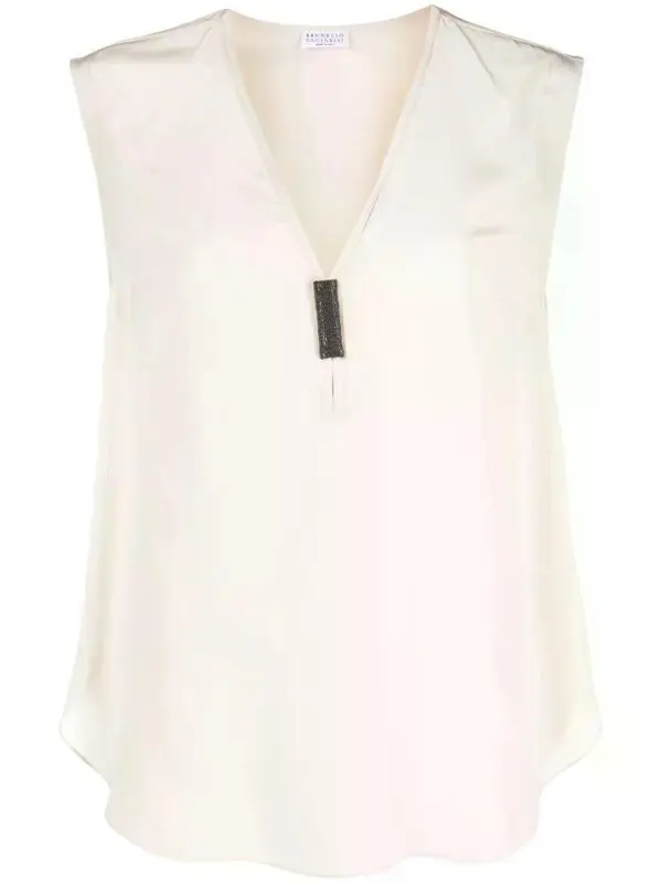 Brunello Cucinelli Monili-embellished Sleeveless Silk Top