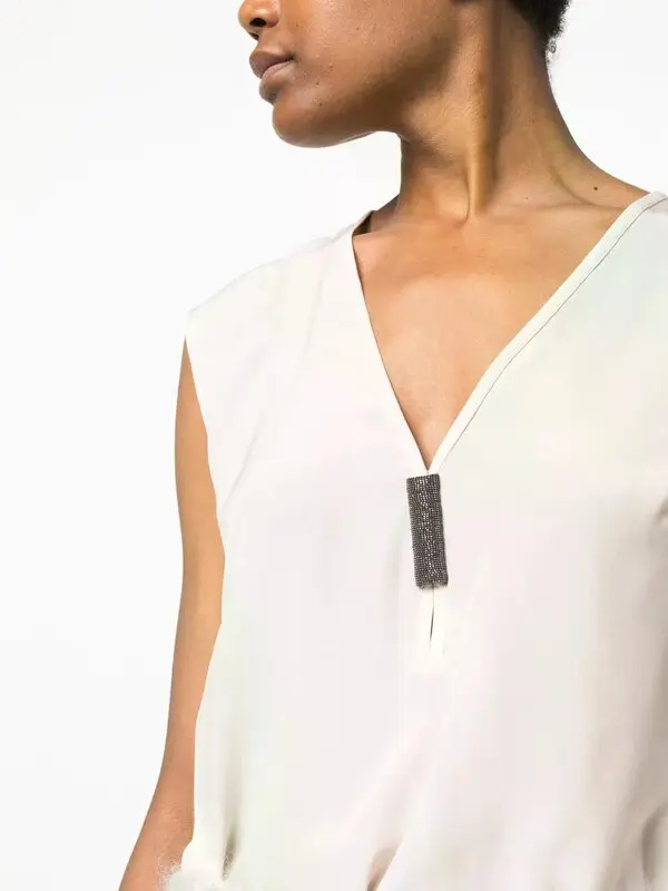 Brunello Cucinelli Monili-embellished Sleeveless Silk Top