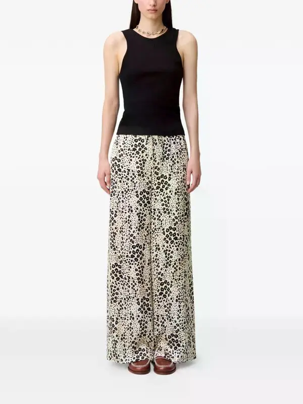 Claudie Pierlot Animal Print Wide Leg Satin Trousers
