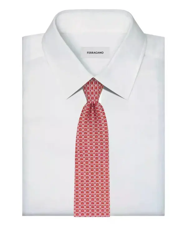 FERRAGAMO Gancini-print Silk Necktie - Red