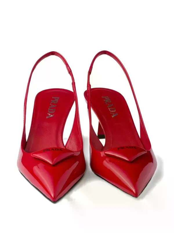 Prada Patent Leather Slingback Pumps With Triangle Logo Detail - Red