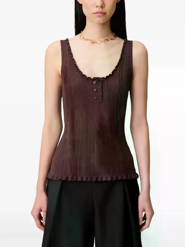 Claudie Pierlot Knit Scoop Neck Tank Top With Ruffle Detail