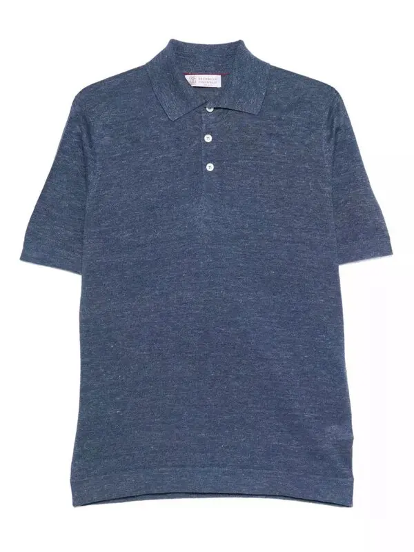 Brunello Cucinelli Button Linen Polo Shirt - Blue