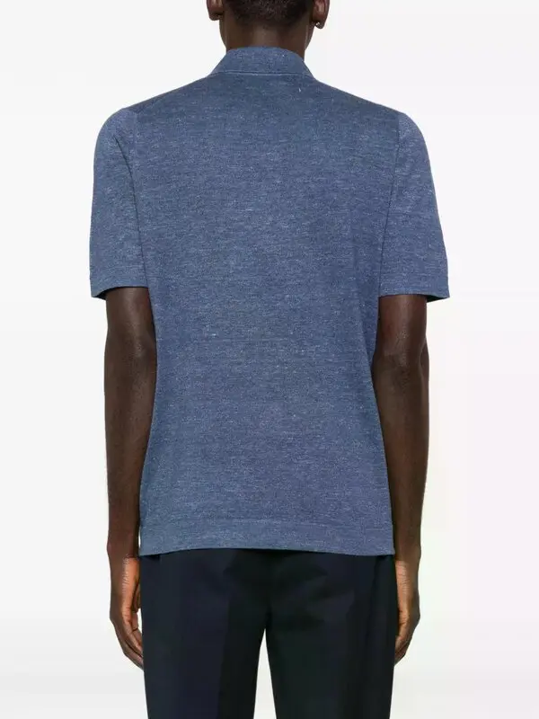 Brunello Cucinelli Button Linen Polo Shirt - Blue