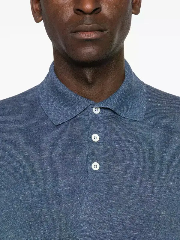 Brunello Cucinelli Button Linen Polo Shirt - Blue