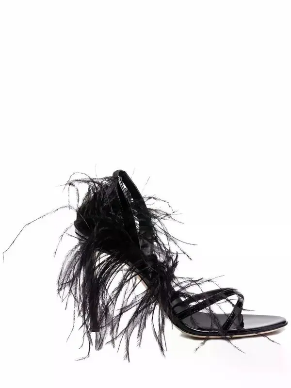 GIUSEPPE ZANOTTI Feather-detail Heeled Sandals - Black