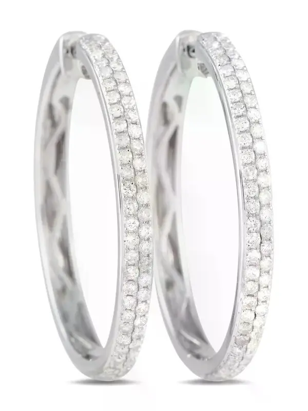 LB EXCLUSIVE 14k White Gold Diamond Hoop Earrings - Silver