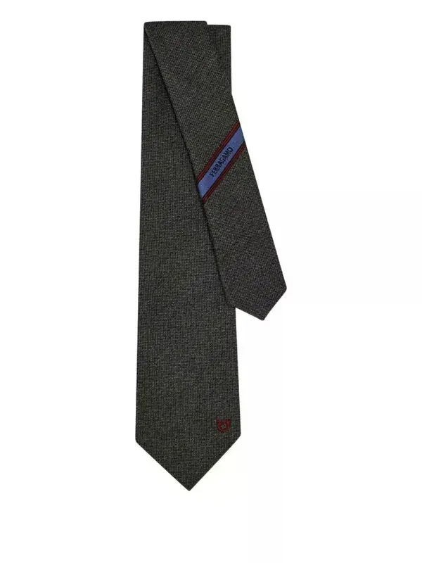FERRAGAMO Logo-embroidered Tie - Grey