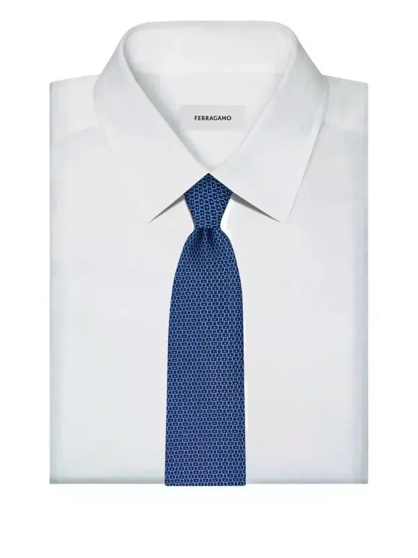 FERRAGAMO Gancini Pattern Silk Neck Tie