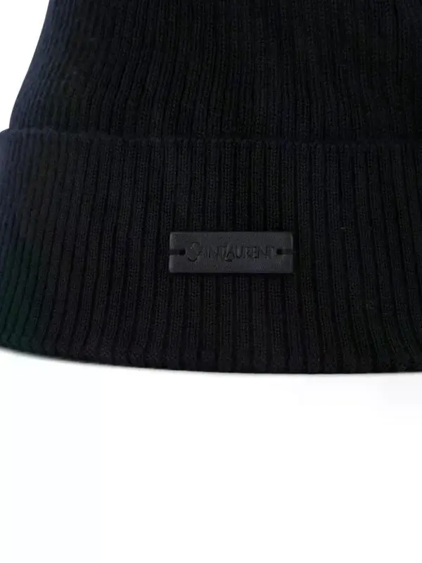 Saint Laurent Ribbed Wool Beanie - Black