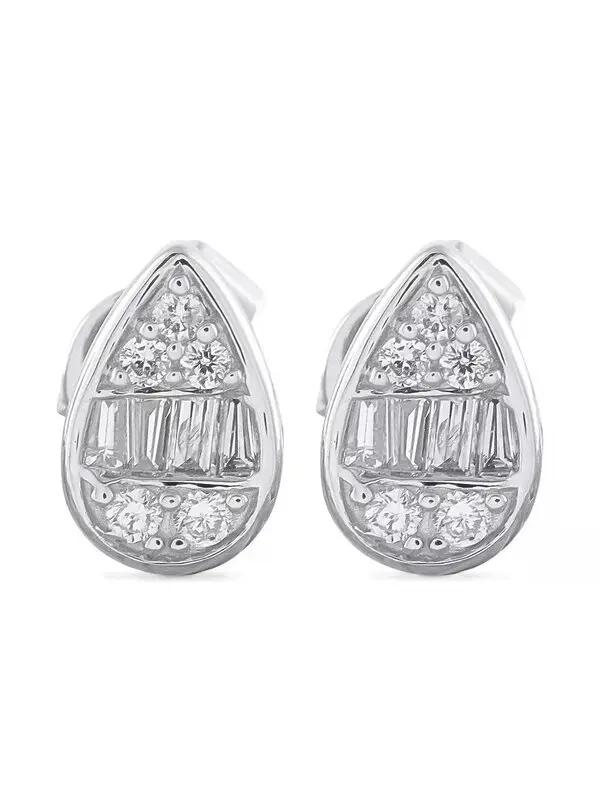 LB EXCLUSIVE 14k White Gold Diamond Studded Earrings - Silver