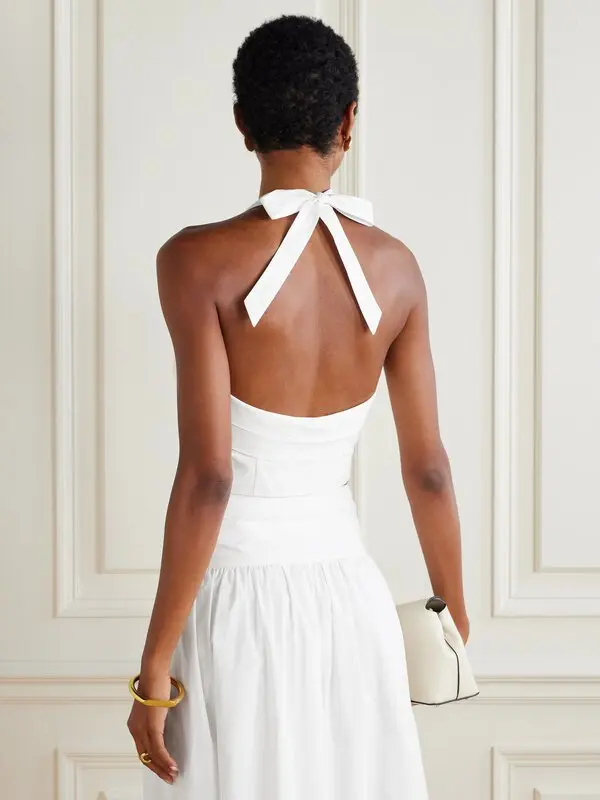 Posse Rue Cotton-poplin Halterneck Bustier Top - Neutrals