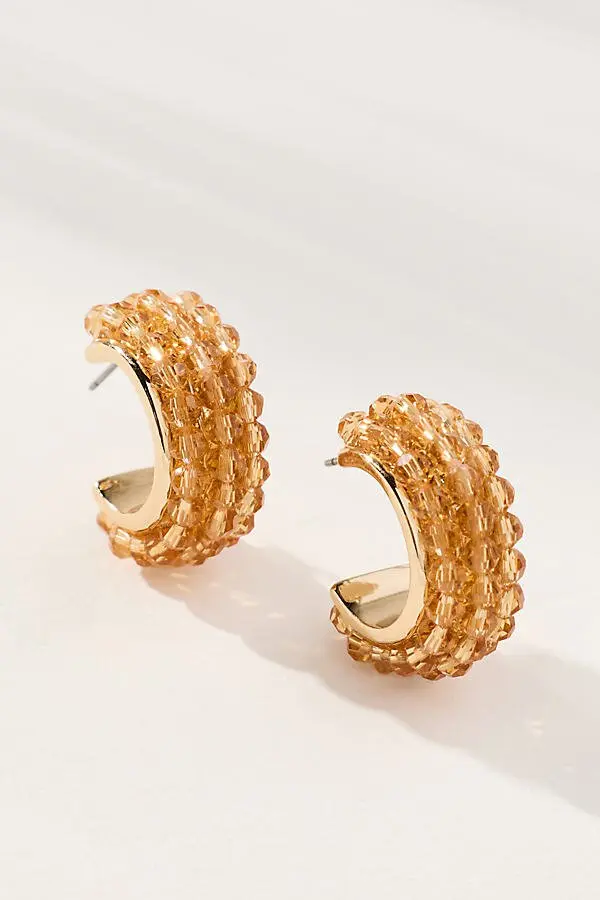 Anthropologie Stone Cluster Hoop Earrings - Gold