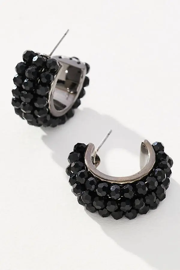 Anthropologie Stone Cluster Hoop Earrings - Gunmetal & Hematite